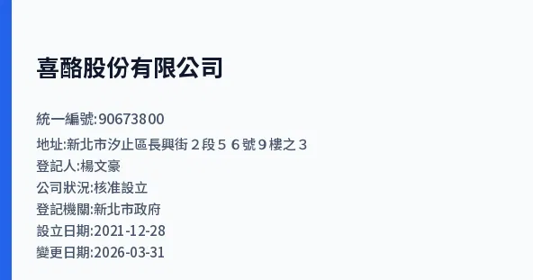 喜酪股份有限公司的照片-統編 90673800(新北市) 公司登記資料與營業項目詳細圖表