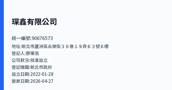 琛鑫有限公司的照片-統編 90676573(新北市) 公司登記資料與營業項目詳細圖表