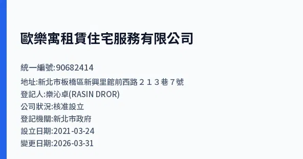 歐樂寓租賃住宅服務有限公司的照片-統編 90682414(新北市) 公司登記資料與營業項目詳細圖表