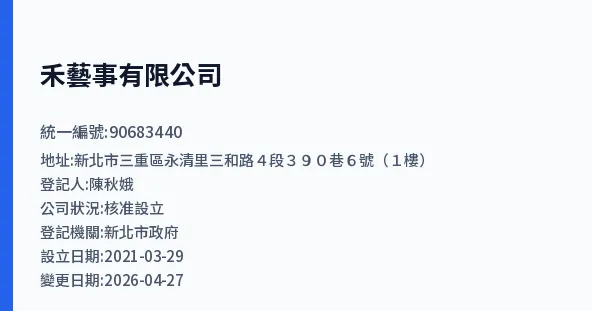 禾藝事有限公司的照片-統編 90683440(新北市) 公司登記資料與營業項目詳細圖表
