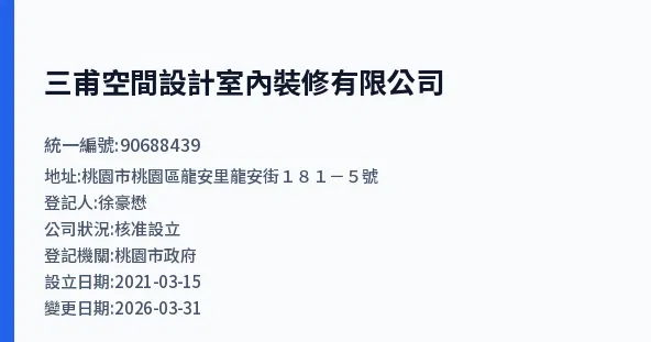 三甫空間設計室內裝修有限公司的照片-統編 90688439(桃園市) 公司登記資料與營業項目詳細圖表