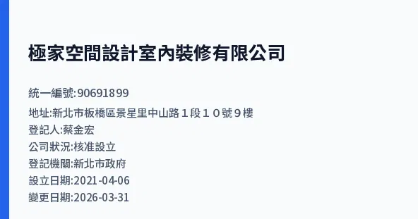 極家空間設計室內裝修有限公司的照片-統編 90691899(新北市) 公司登記資料與營業項目詳細圖表