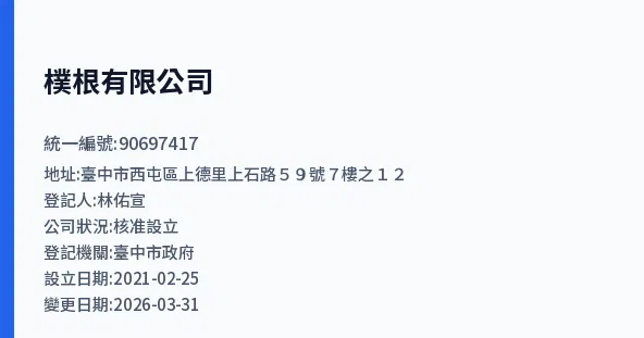 樸根有限公司的照片-統編 90697417(臺中市) 公司登記資料與營業項目詳細圖表
