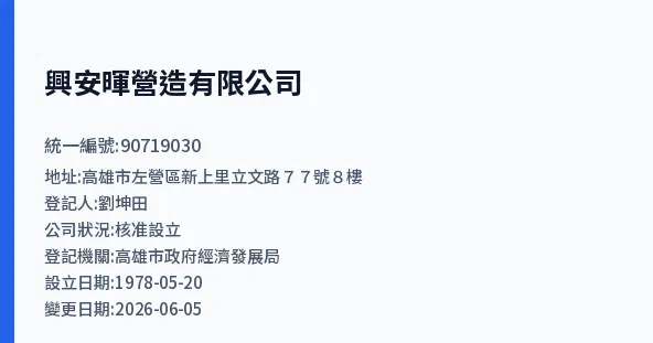 興安暉營造有限公司的照片-統編 90719030(高雄市) 公司登記資料與營業項目詳細圖表