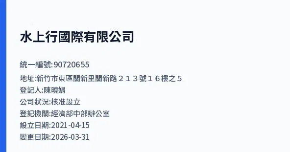水上行國際有限公司的照片-統編 90720655(新竹市) 公司登記資料與營業項目詳細圖表