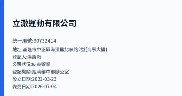 立澈運動有限公司的照片-統編 90732414(基隆市) 公司登記資料與營業項目詳細圖表