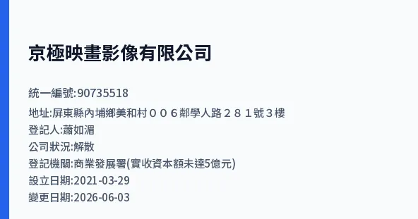 京極映畫影像有限公司的照片-統編 90735518(屏東縣) 公司登記資料與營業項目詳細圖表