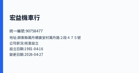 宏益機車行的照片-統編 90758477(屏東縣) 公司登記資料與營業項目詳細圖表