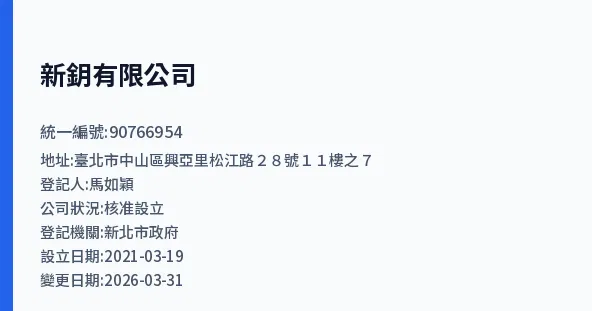 新鈅有限公司的照片-統編 90766954(臺北市) 公司登記資料與營業項目詳細圖表