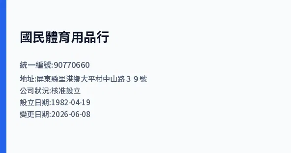 國民體育用品行的照片-統編 90770660(屏東縣) 公司登記資料與營業項目詳細圖表