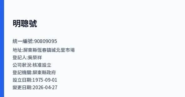 明聰號的照片-統編 90809095(屏東縣) 公司登記資料與營業項目詳細圖表