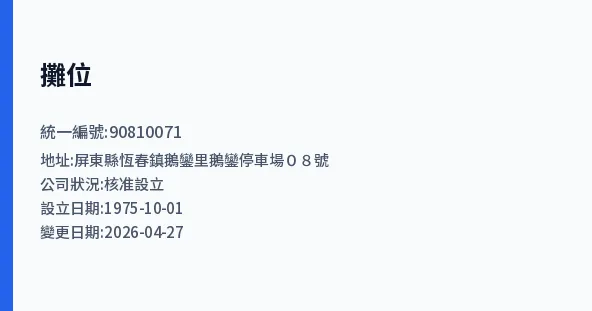 攤位的照片-統編 90810071(屏東縣) 公司登記資料與營業項目詳細圖表