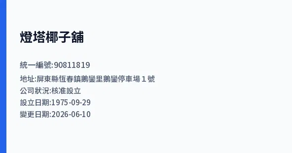 燈塔椰子舖的照片-統編 90811819(屏東縣) 公司登記資料與營業項目詳細圖表
