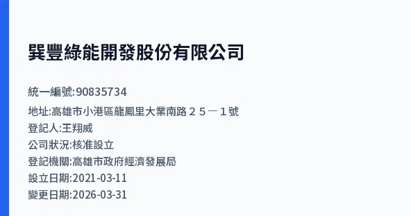 巽豐綠能開發股份有限公司的照片-統編 90835734(高雄市) 公司登記資料與營業項目詳細圖表