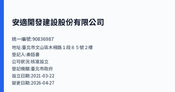安適開發建設股份有限公司的照片-統編 90836987(臺北市) 公司登記資料與營業項目詳細圖表