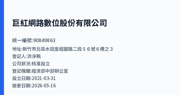 巨紅網路數位股份有限公司的照片-統編 90849863(新竹市) 公司登記資料與營業項目詳細圖表