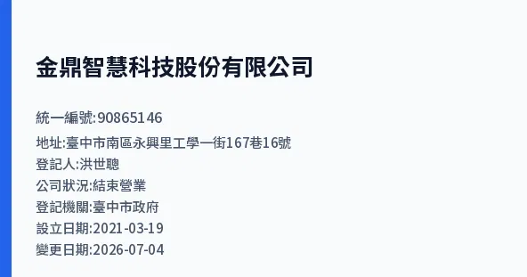 金鼎智慧科技股份有限公司的照片-統編 90865146(臺中市) 公司登記資料與營業項目詳細圖表