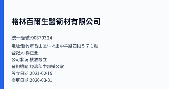 格林百爾生醫衛材有限公司的照片-統編 90870324(新竹市) 公司登記資料與營業項目詳細圖表