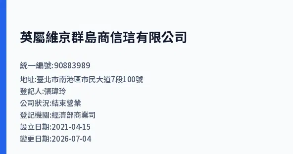英屬維京群島商信琂有限公司的照片-統編 90883989(臺北市) 公司登記資料與營業項目詳細圖表