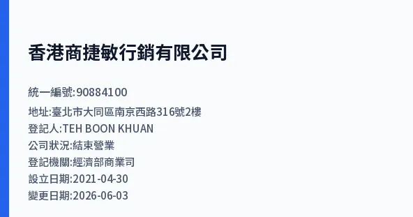 香港商捷敏行銷有限公司的照片-統編 90884100(臺北市) 公司登記資料與營業項目詳細圖表