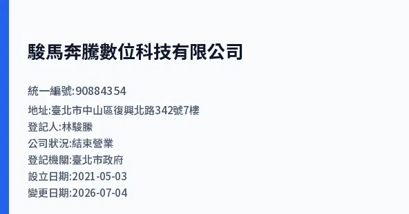 駿馬奔騰數位科技有限公司的照片-統編 90884354(臺北市) 公司登記資料與營業項目詳細圖表