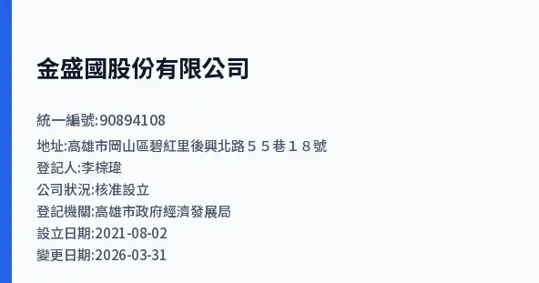 金盛國股份有限公司的照片-統編 90894108(高雄市) 公司登記資料與營業項目詳細圖表