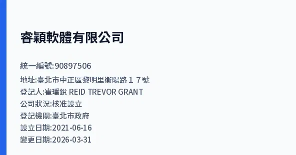 睿穎軟體有限公司的照片-統編 90897506(臺北市) 公司登記資料與營業項目詳細圖表