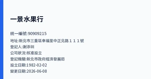 一景水果行的照片-統編 90909215(新北市) 公司登記資料與營業項目詳細圖表