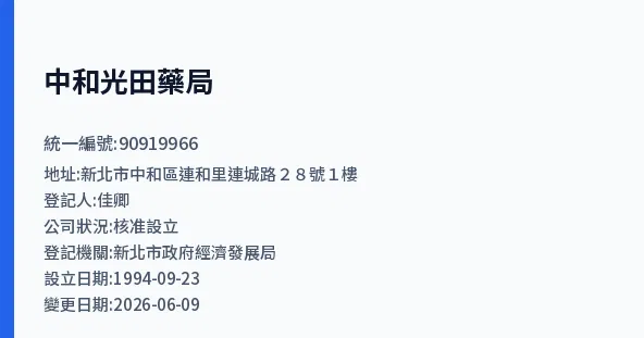 中和光田藥局的照片-統編 90919966(新北市) 公司登記資料與營業項目詳細圖表
