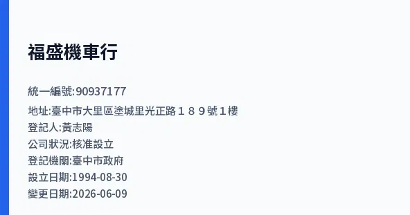 福盛機車行的照片-統編 90937177(臺中市) 公司登記資料與營業項目詳細圖表
