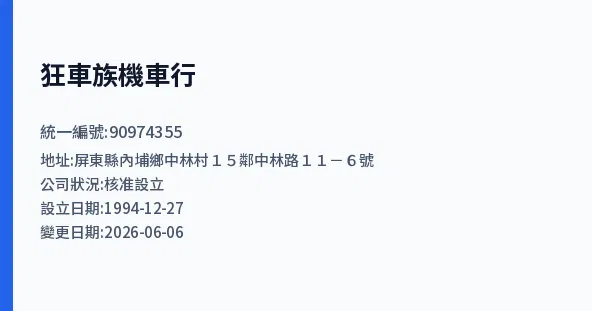 狂車族機車行的照片-統編 90974355(屏東縣) 公司登記資料與營業項目詳細圖表