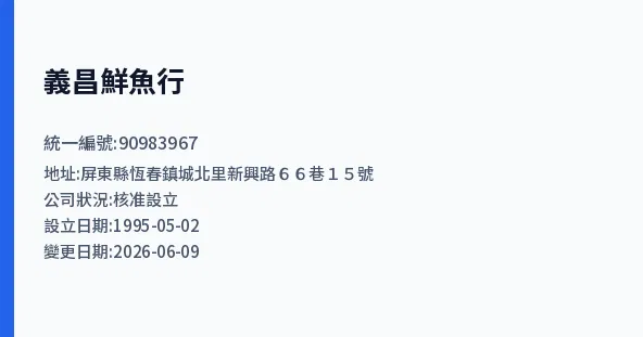 義昌鮮魚行的照片-統編 90983967(屏東縣) 公司登記資料與營業項目詳細圖表