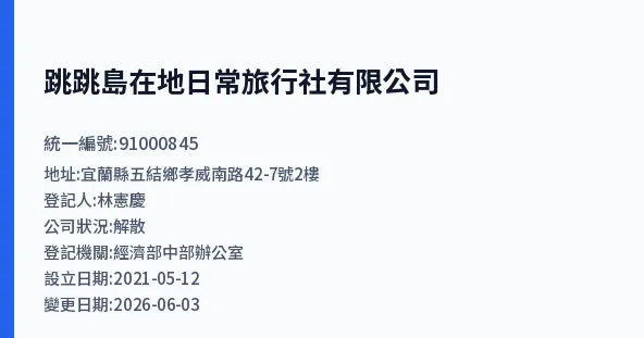 跳跳島在地日常旅行社有限公司的照片-統編 91000845(宜蘭縣) 公司登記資料與營業項目詳細圖表