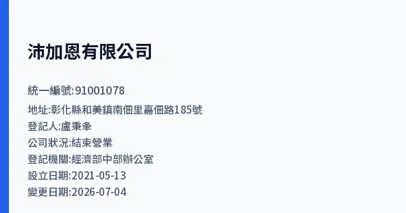 沛加恩有限公司的照片-統編 91001078(彰化縣) 公司登記資料與營業項目詳細圖表