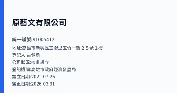 原藝文有限公司的照片-統編 91005412(高雄市) 公司登記資料與營業項目詳細圖表