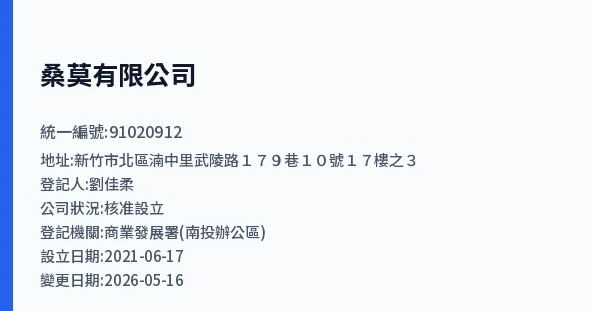 桑莫有限公司的照片-統編 91020912(新竹市) 公司登記資料與營業項目詳細圖表