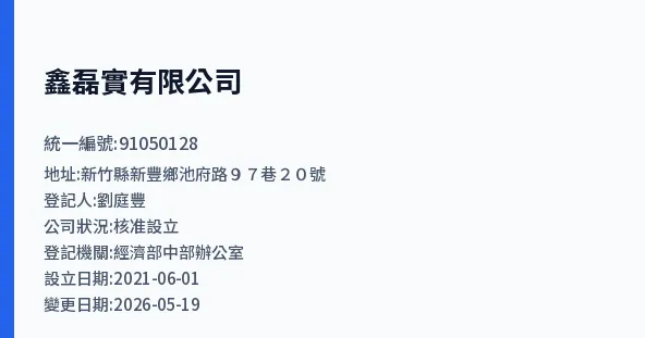 鑫磊實有限公司的照片-統編 91050128(新竹縣) 公司登記資料與營業項目詳細圖表