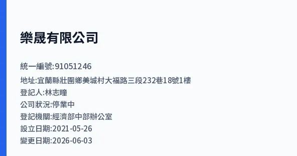 樂晟有限公司的照片-統編 91051246(宜蘭縣) 公司登記資料與營業項目詳細圖表