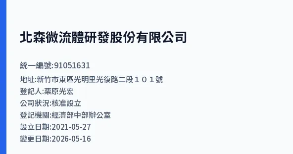 北森微流體研發股份有限公司的照片-統編 91051631(新竹市) 公司登記資料與營業項目詳細圖表