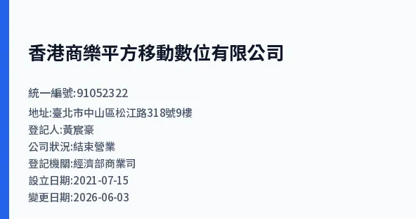 香港商樂平方移動數位有限公司的照片-統編 91052322(臺北市) 公司登記資料與營業項目詳細圖表