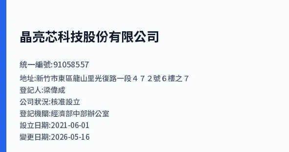 晶亮芯科技股份有限公司的照片-統編 91058557(新竹市) 公司登記資料與營業項目詳細圖表
