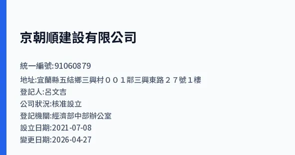 京朝順建設有限公司的照片-統編 91060879(宜蘭縣) 公司登記資料與營業項目詳細圖表