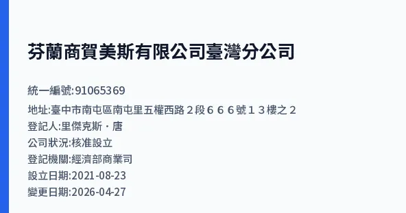 芬蘭商賀美斯有限公司臺灣分公司的照片-統編 91065369(臺中市) 公司登記資料與營業項目詳細圖表