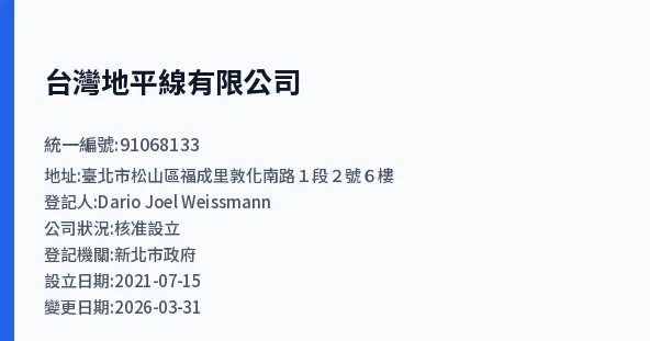 台灣地平線有限公司的照片-統編 91068133(臺北市) 公司登記資料與營業項目詳細圖表
