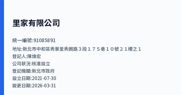 里家有限公司的照片-統編 91085891(新北市) 公司登記資料與營業項目詳細圖表