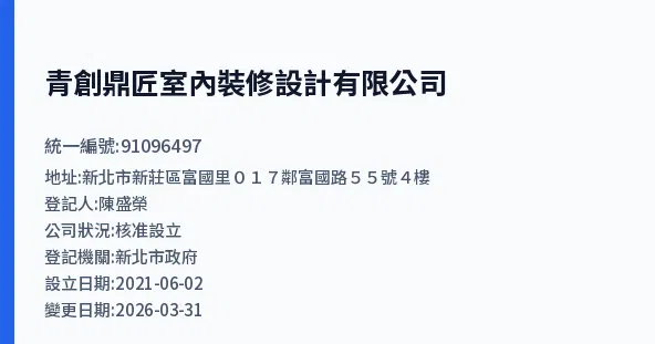 青創鼎匠室內裝修設計有限公司的照片-統編 91096497(新北市) 公司登記資料與營業項目詳細圖表