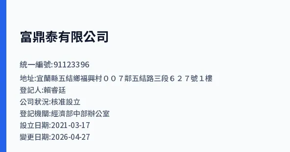 富鼎泰有限公司的照片-統編 91123396(宜蘭縣) 公司登記資料與營業項目詳細圖表