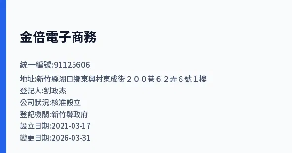 金倍電子商務的照片-統編 91125606(新竹縣) 公司登記資料與營業項目詳細圖表