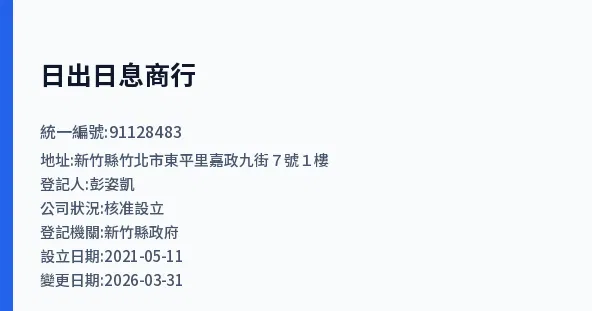 日出日息商行的照片-統編 91128483(新竹縣) 公司登記資料與營業項目詳細圖表