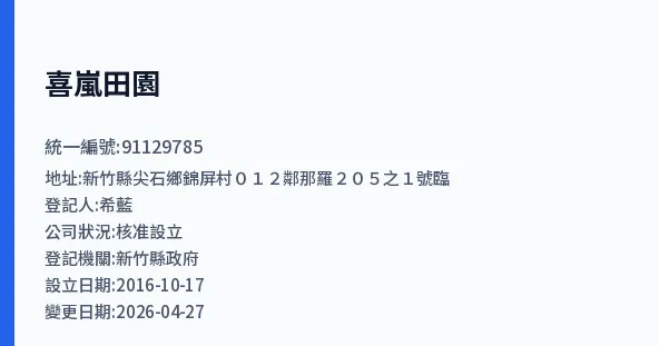 喜嵐田園的照片-統編 91129785(新竹縣) 公司登記資料與營業項目詳細圖表